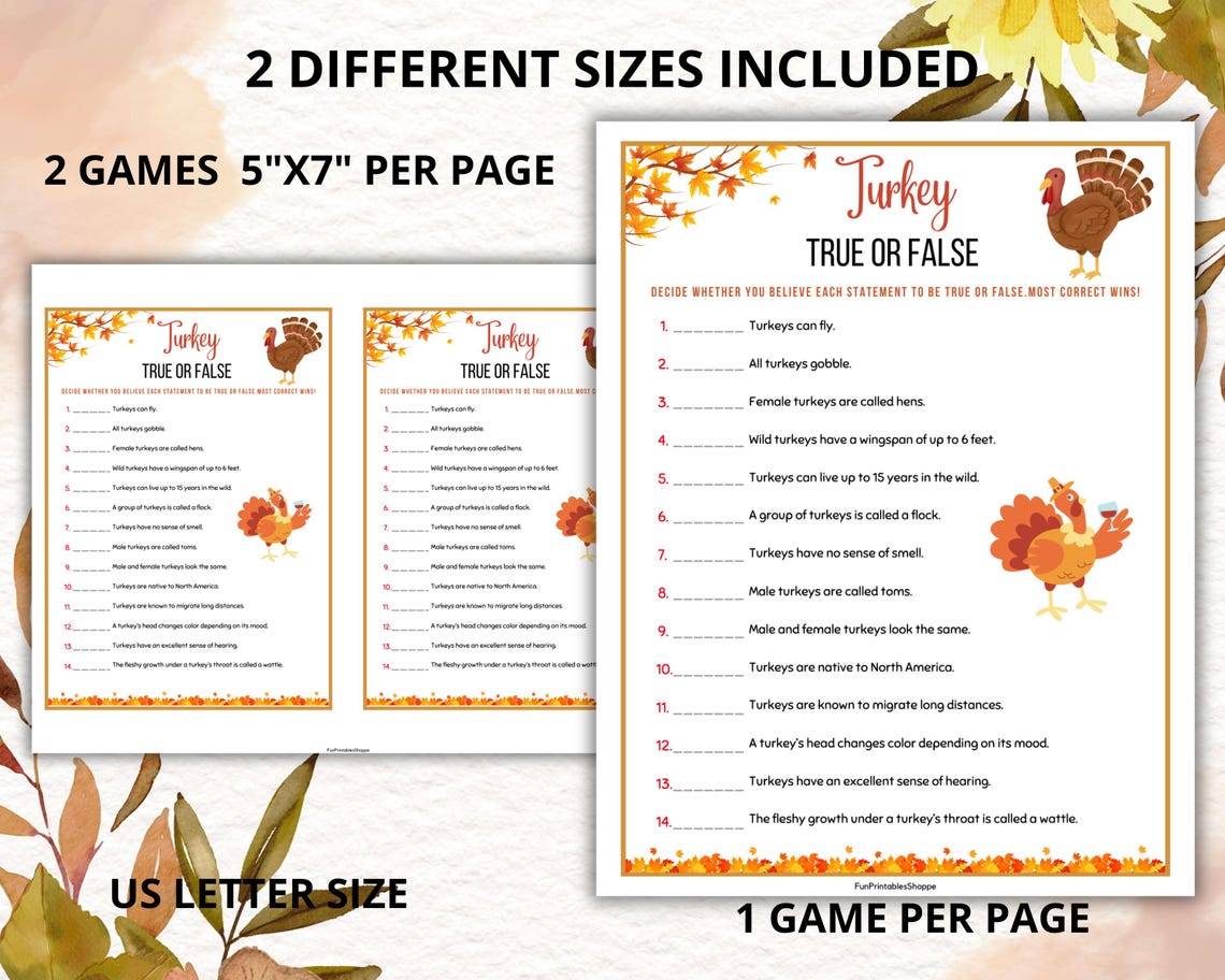Turkey Day Quiz,thanksgiving Turkey Game,thanksgiving Fact or Fiction ...