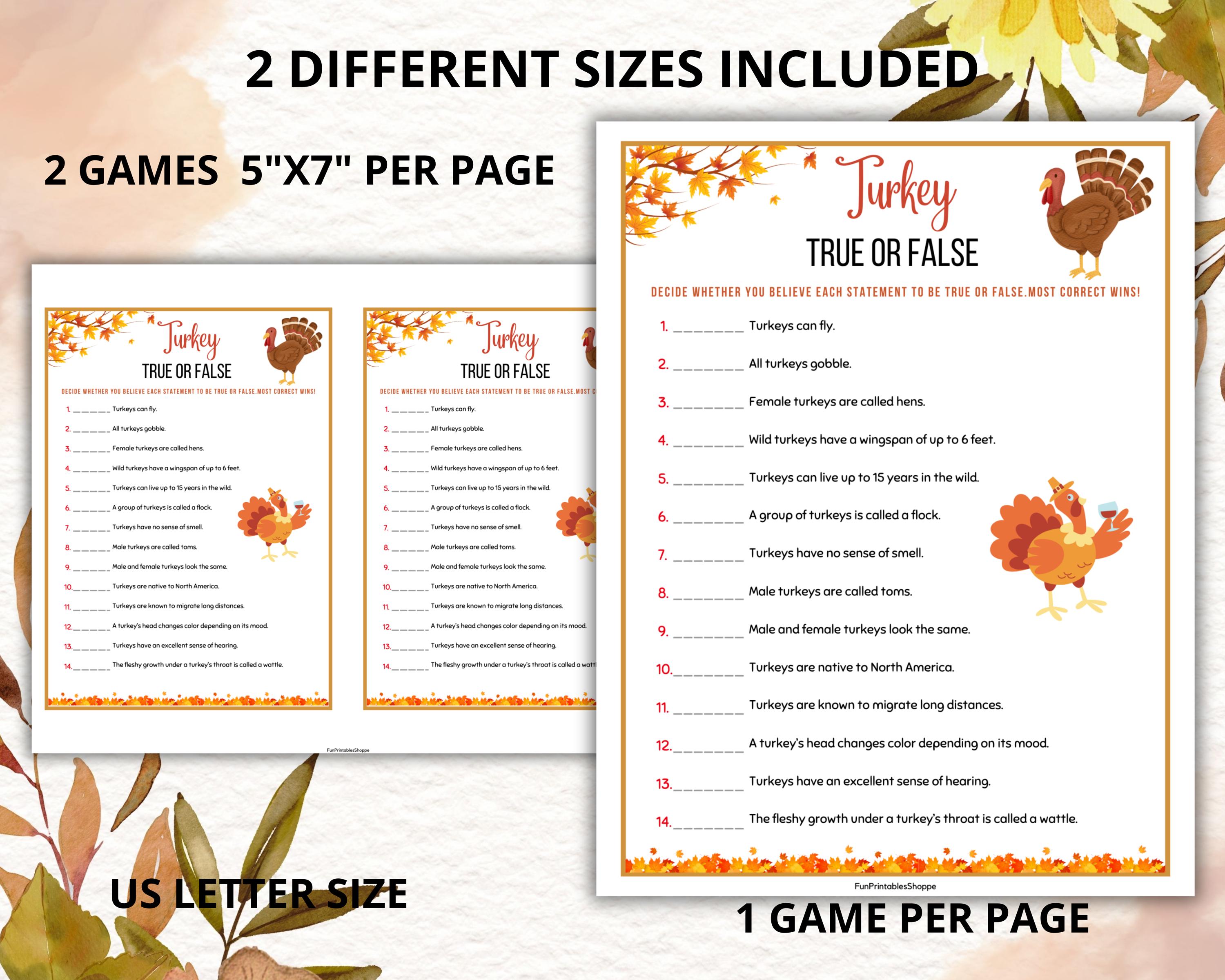 Turkey Day Quiz,thanksgiving Turkey Game,thanksgiving Fact or Fiction ...