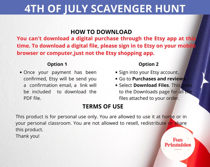 Fourth of July Scavenger Hunt,patriotic Scavenger Hunt,july 4th Party ...