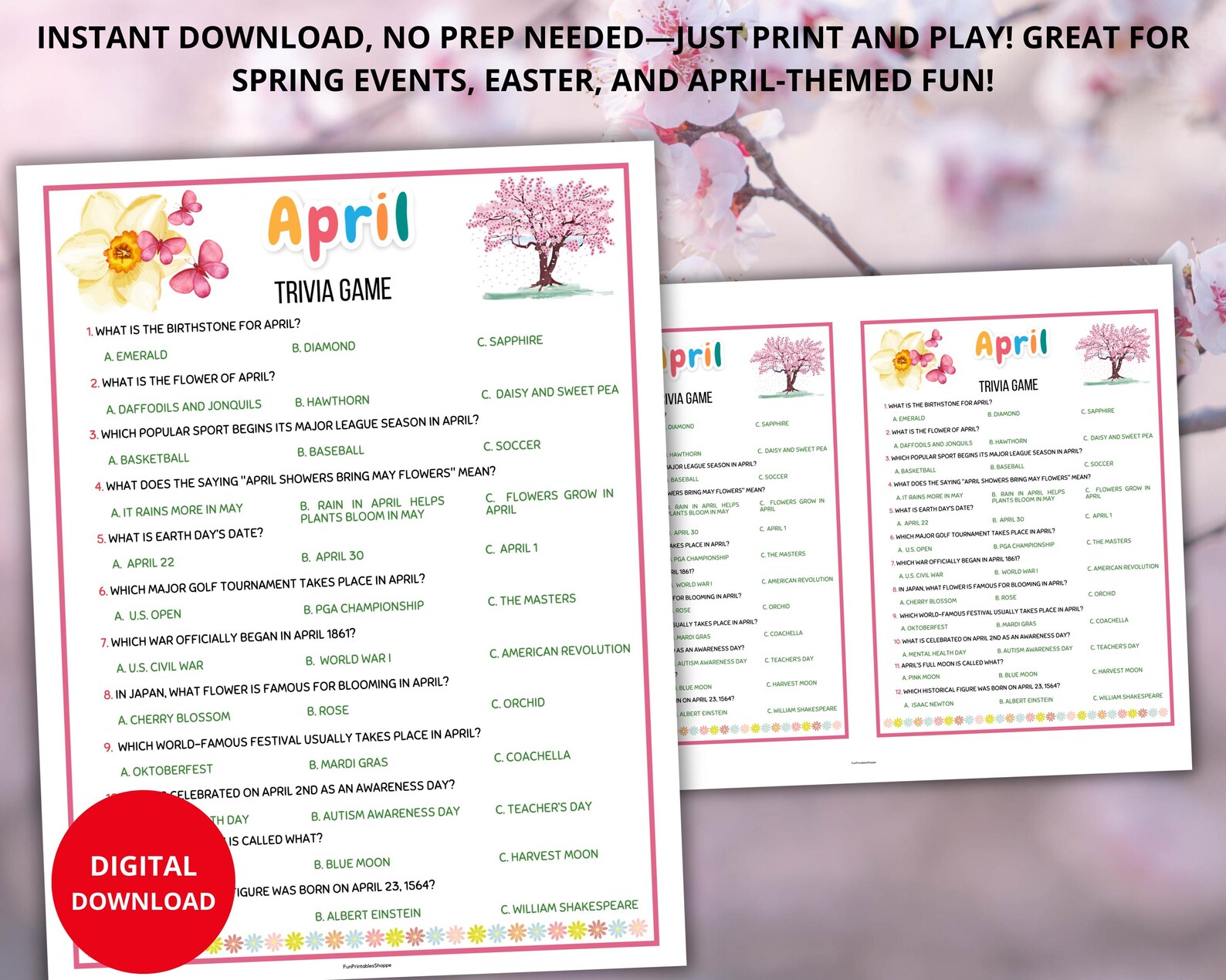 April Trivia Games,monthly Trivia Quiz,spring Party Games,april Games ...