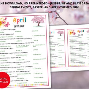 April Trivia Games,monthly Trivia Quiz,spring Party Games,april Games ...