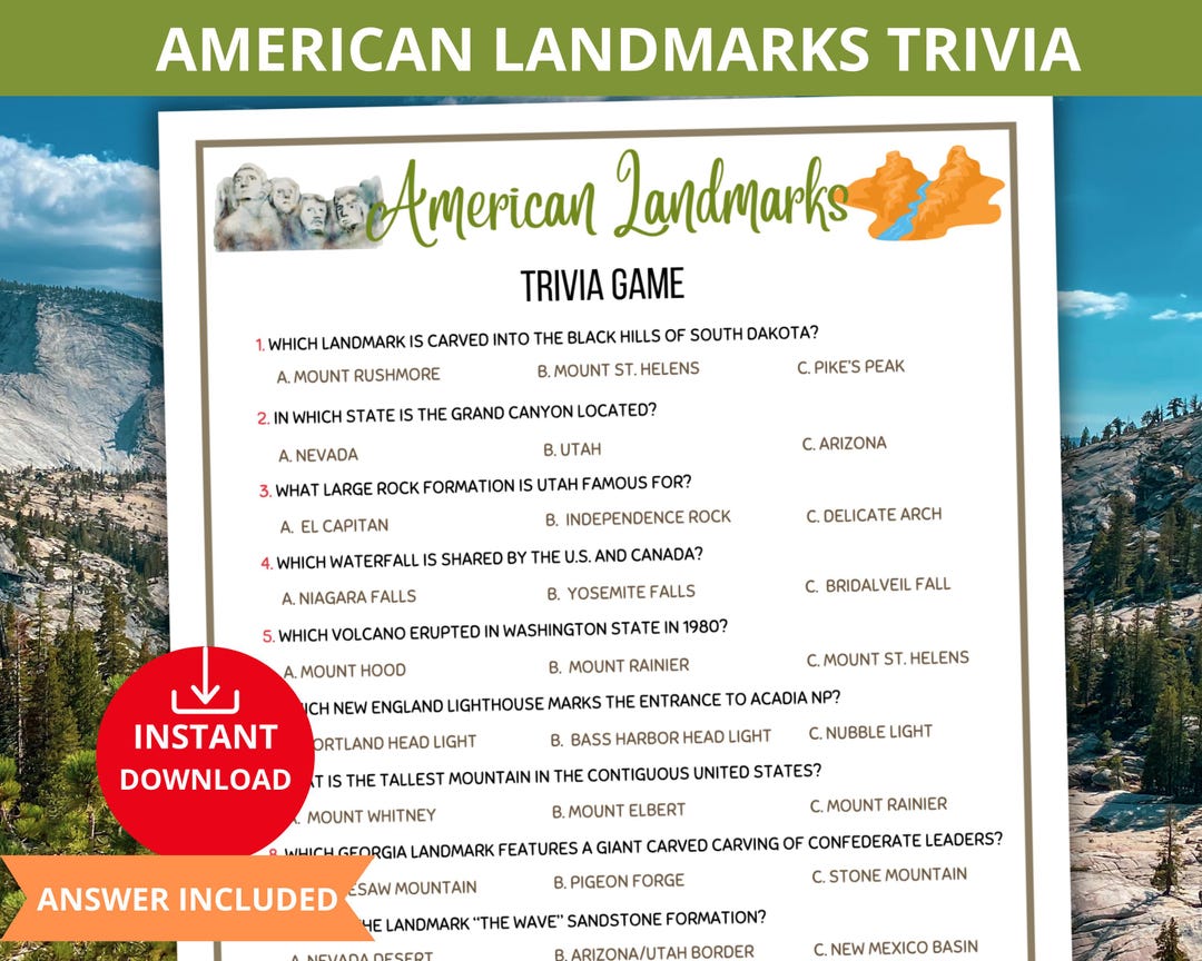 Landmarks Trivia Game,travel Quiz,american Landmarks Quiz,travel Trivia ...