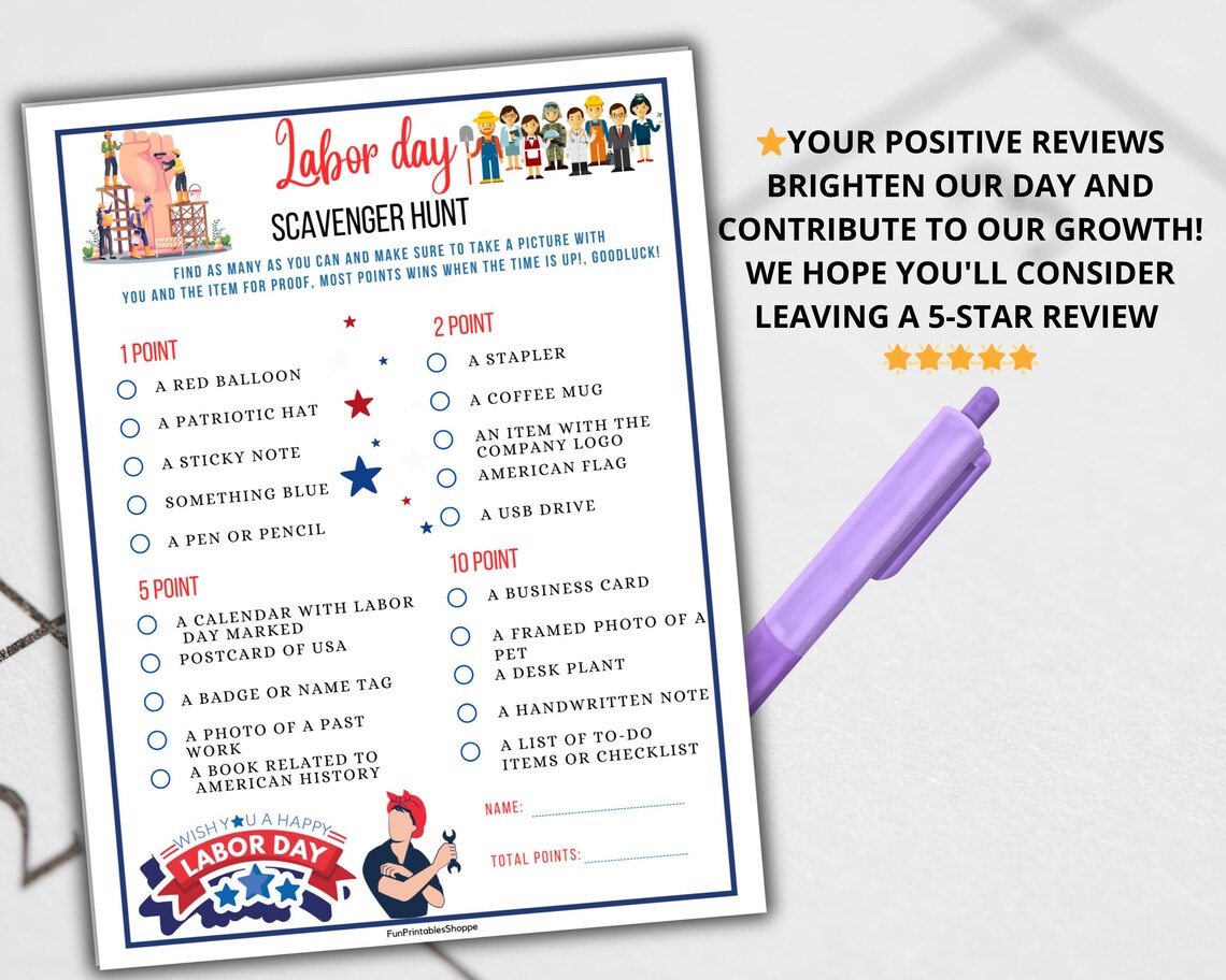 Labor Day Scavenger Hunt,labor Day Treasure Hunt,america Scavenger Hunt ...