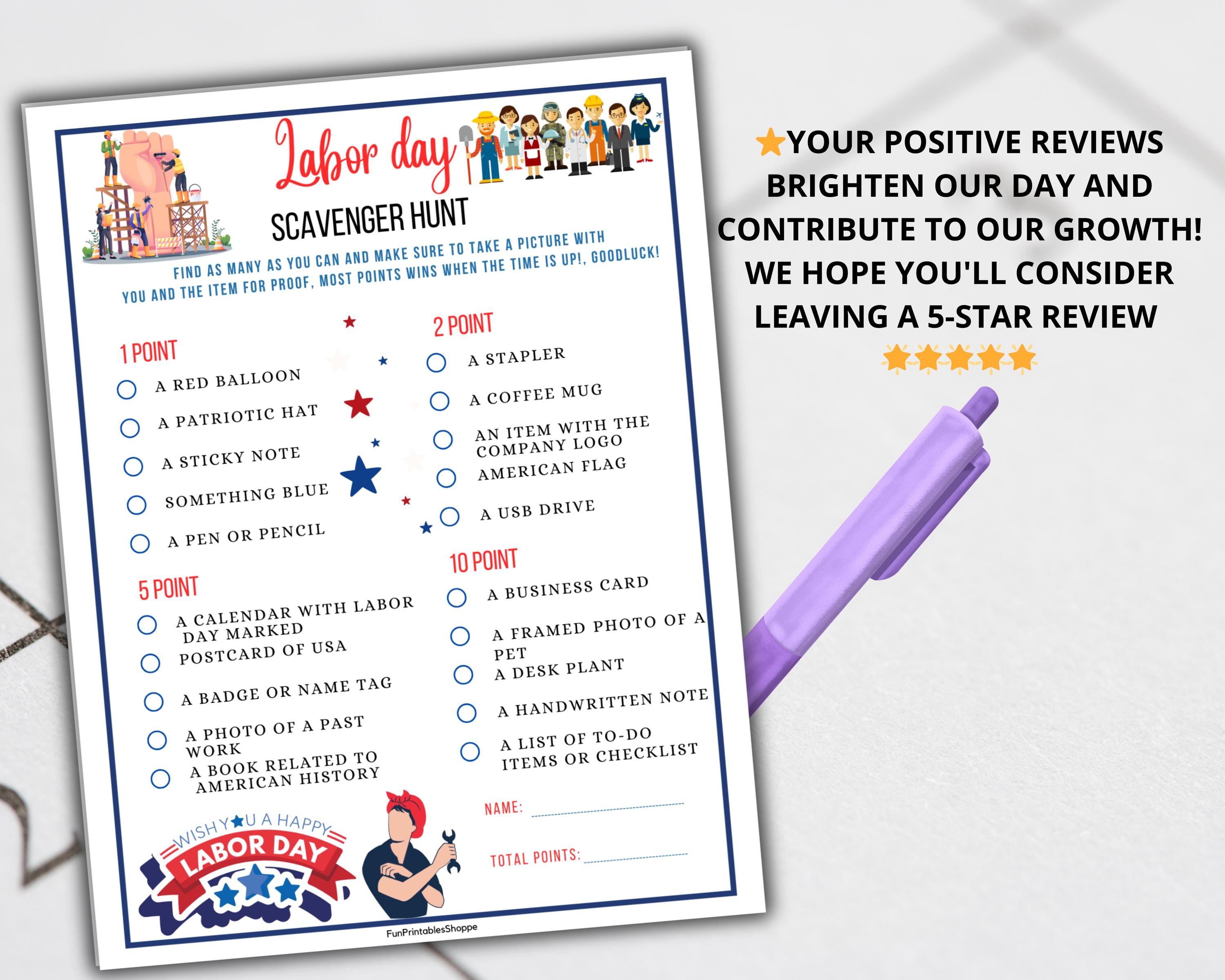 Labor Day Scavenger Hunt,labor Day Treasure Hunt,america Scavenger Hunt ...