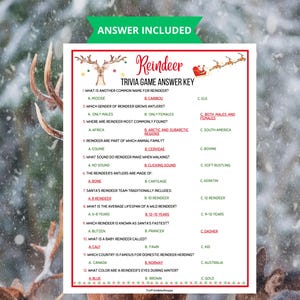 Reindeer Trivia Game,reindeer Quiz,christmas Party Game,christmas Quiz ...