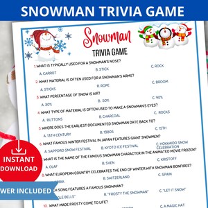 Winter Trivia Game,snowman Trivia,winter Quiz,snow Questions,winter ...