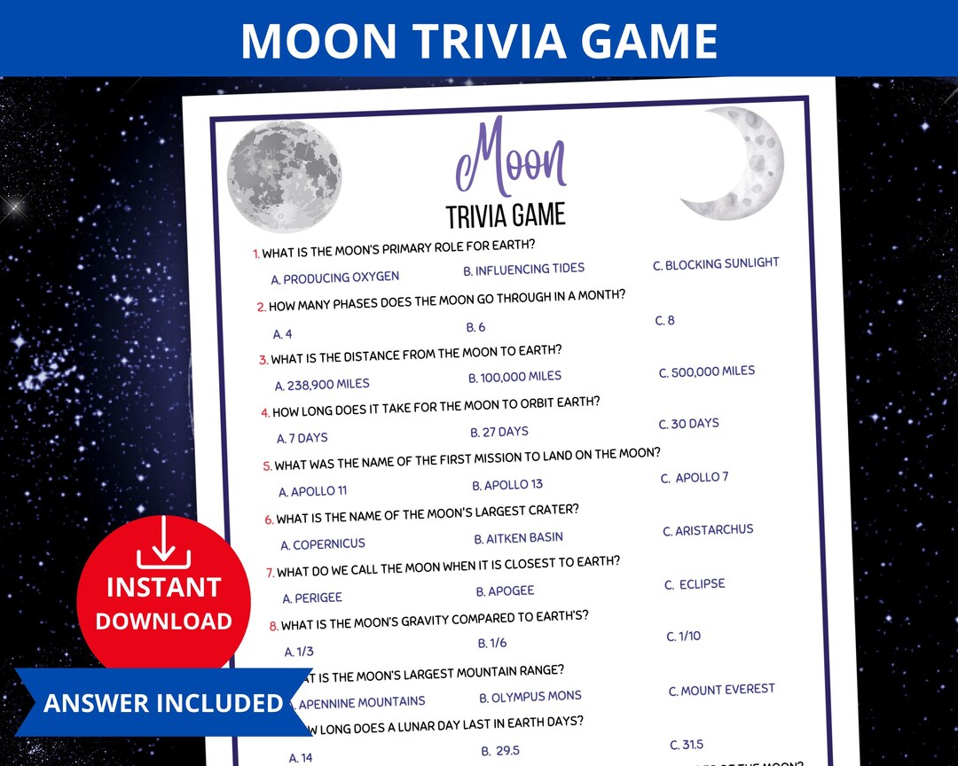 Moon Trivia Game,space Party Game,moon Quiz,moon Facts Trivia,outer ...