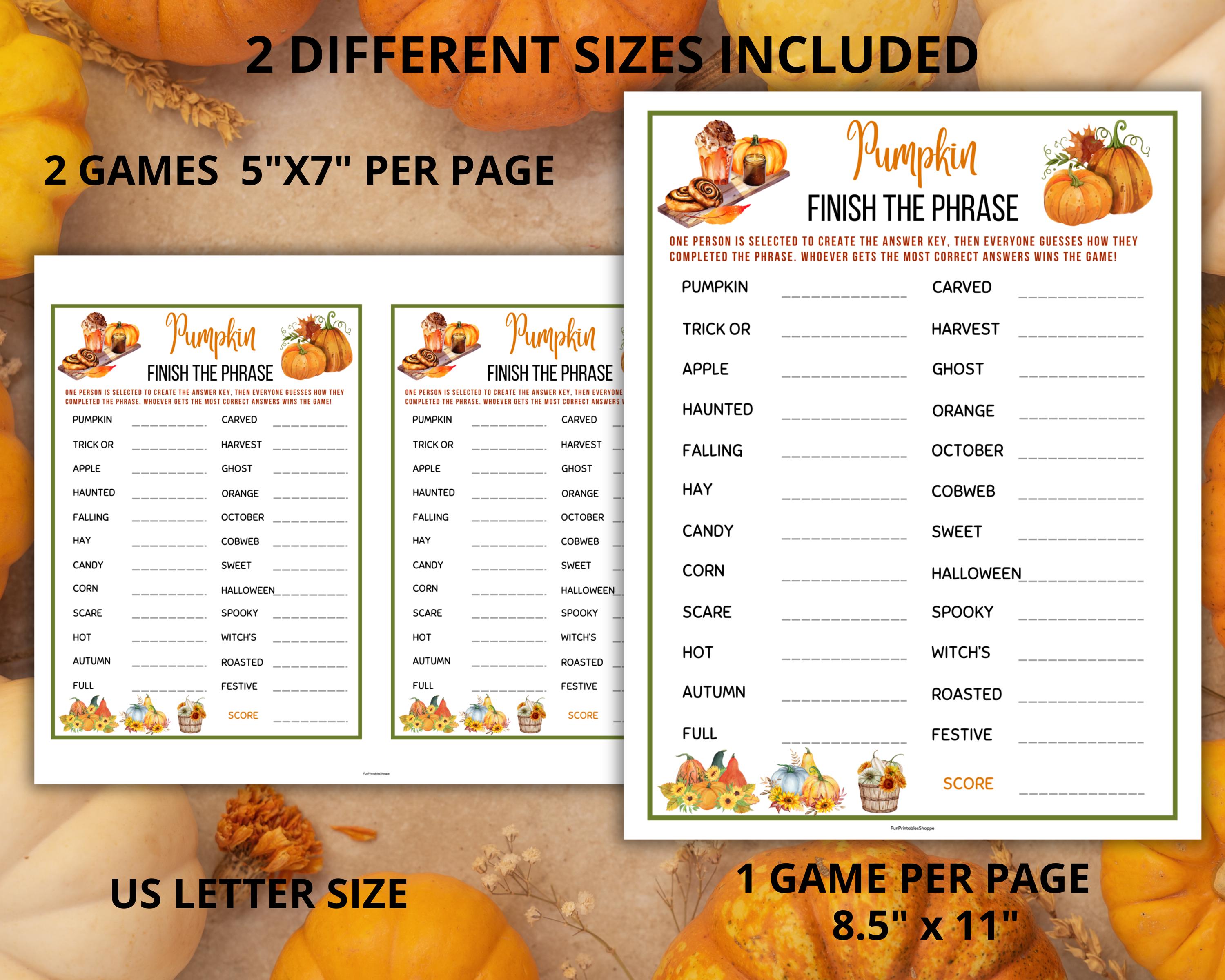 Fall Finish the Phrase,pumpkin Party Game,pumpkin Trivia,pumpkin ...