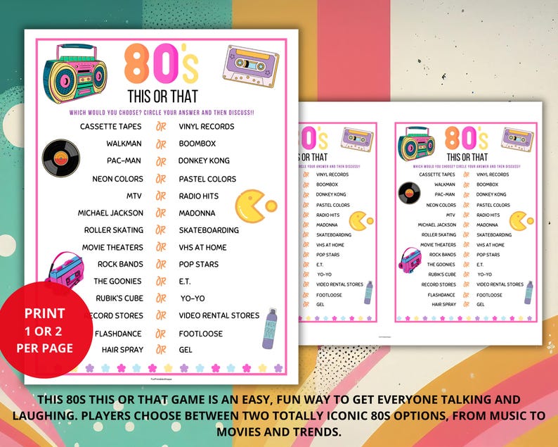 80s This or That,80s Trivia Game,80s Party Game,retro Party Game,80s ...