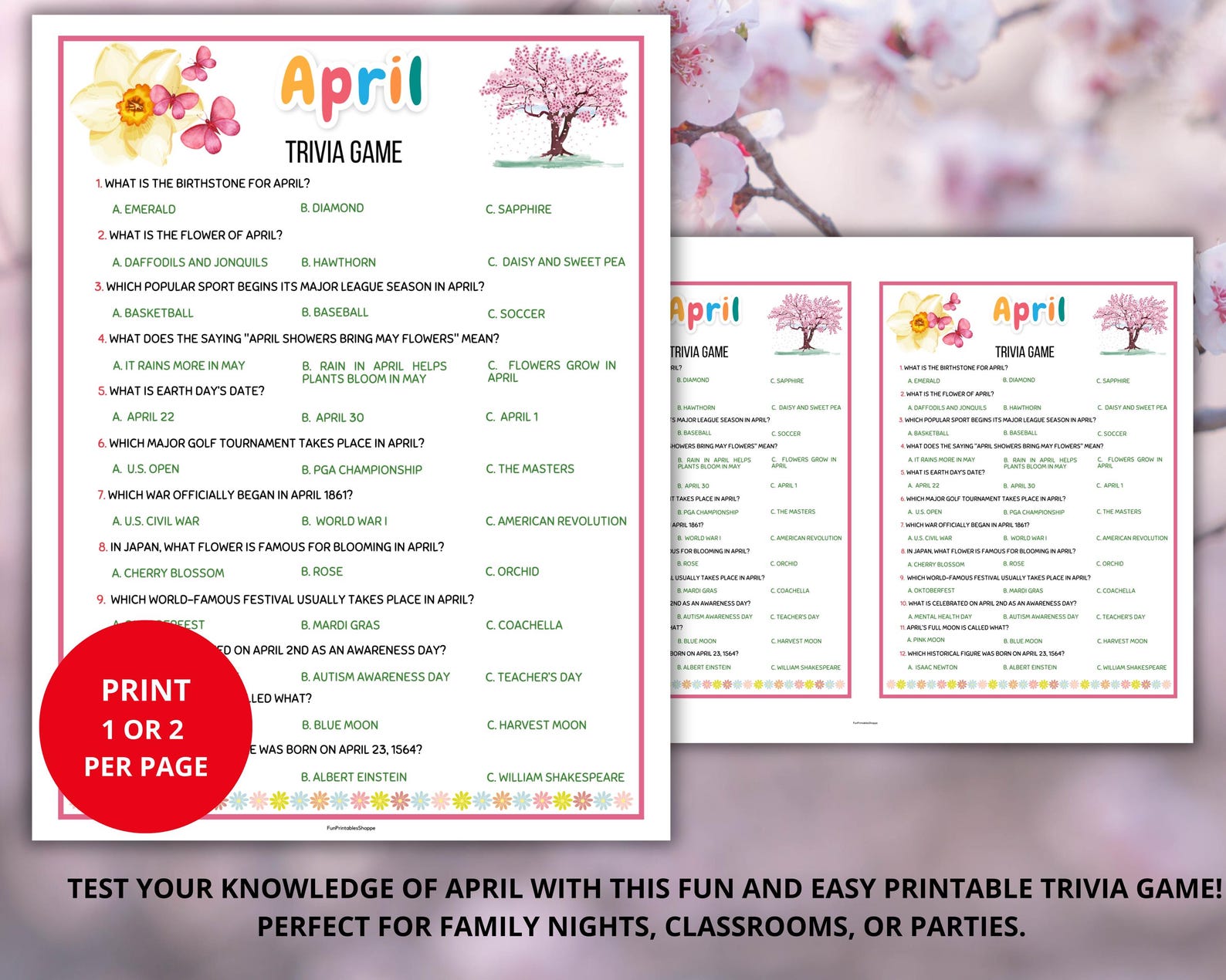 April Trivia Games,monthly Trivia Quiz,spring Party Games,april Games ...
