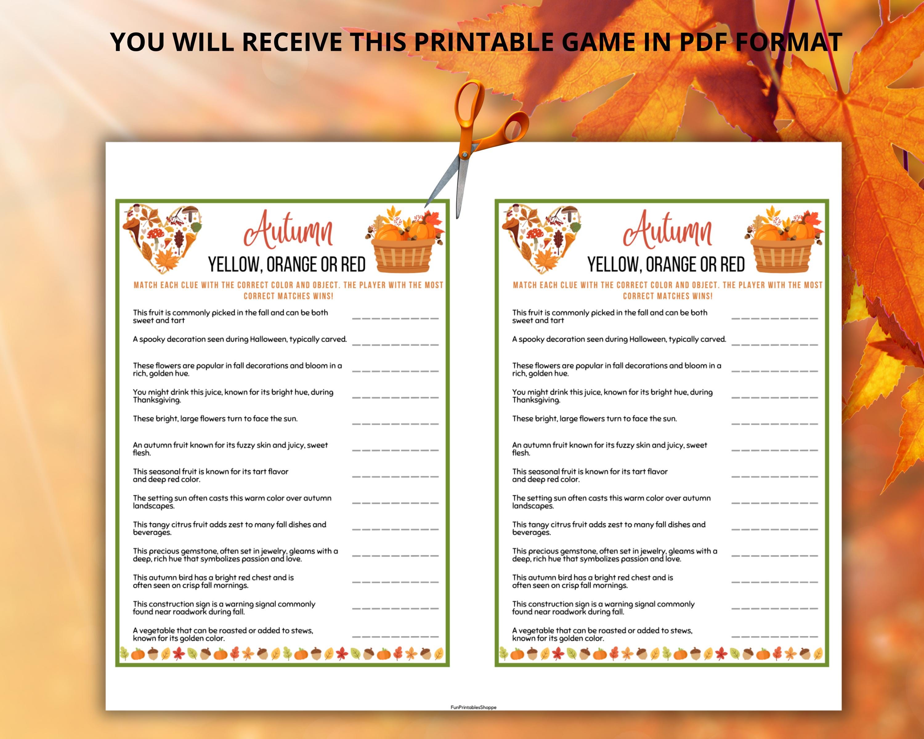 Fun Fall Activity,autumn Party Game,autumn Trivia,fall Festival Game ...