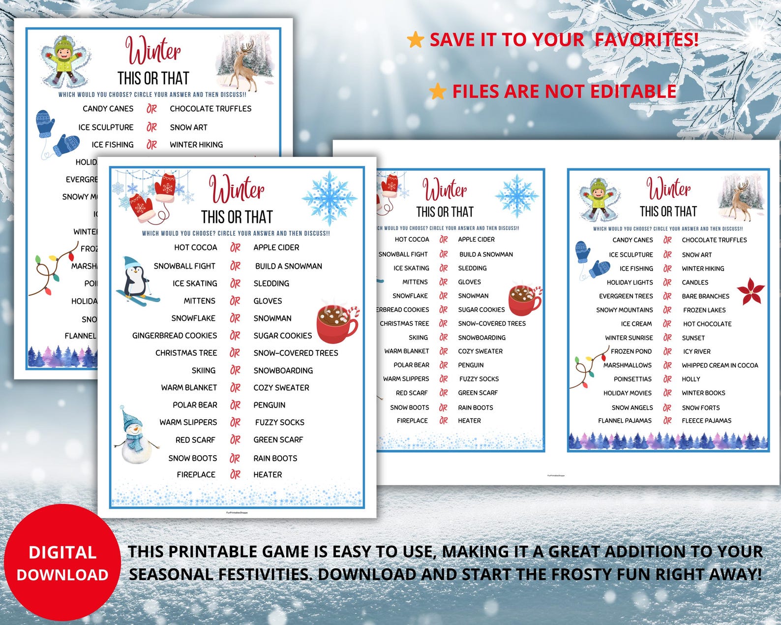 Winter This or That Game,winter Would You Rather Game,wintertime ...