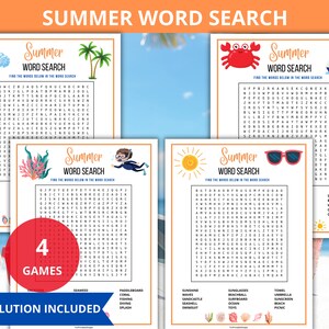 Summer Word Search,summertime Party Game,word Find Game,fun Summer ...
