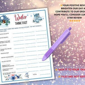 Winter Think Fast Game,winter Word Party Game,winter Office Game,winter ...