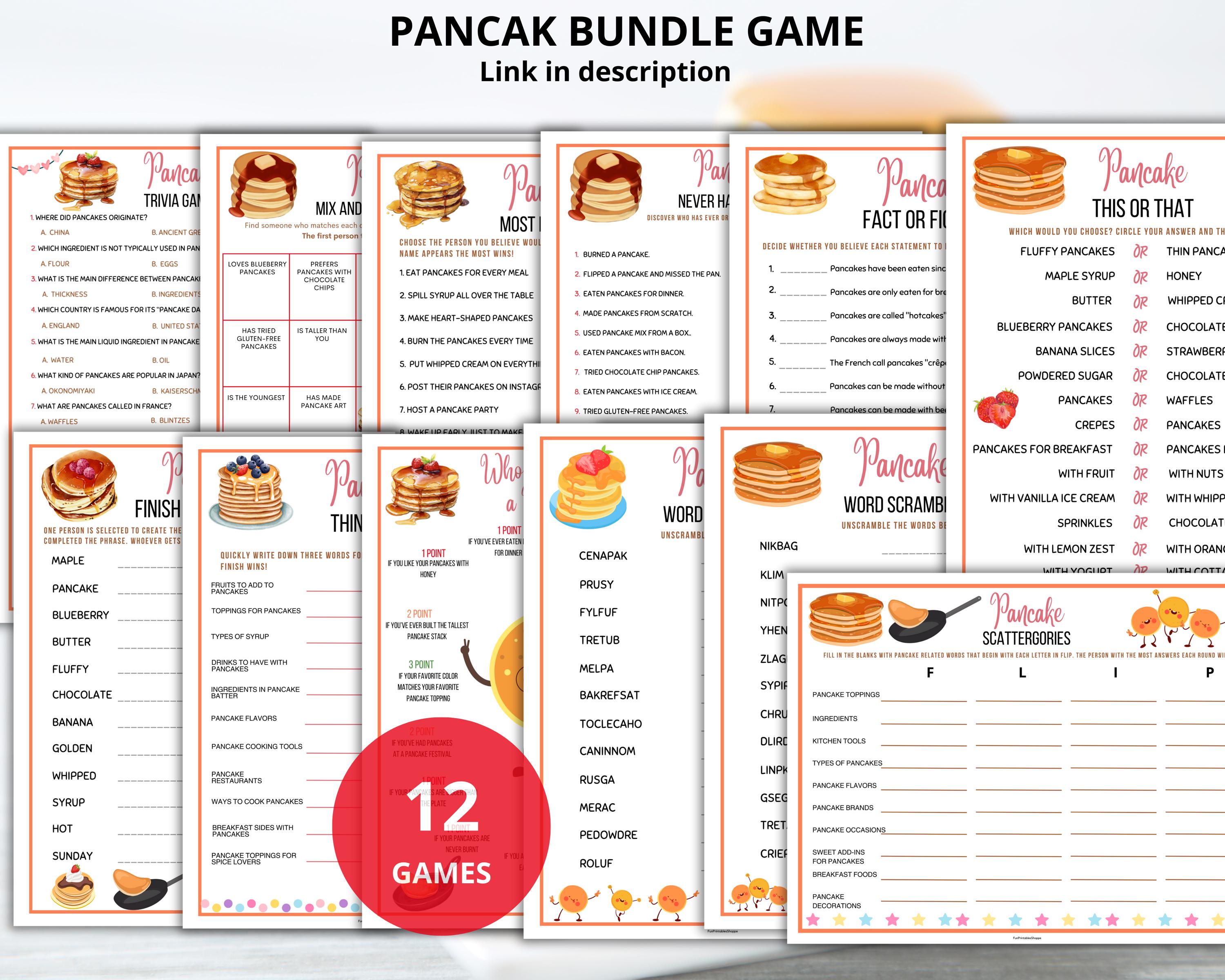 Pancake Trivia Game,pancake Day Game,pancake Quiz,pancake Party Games ...