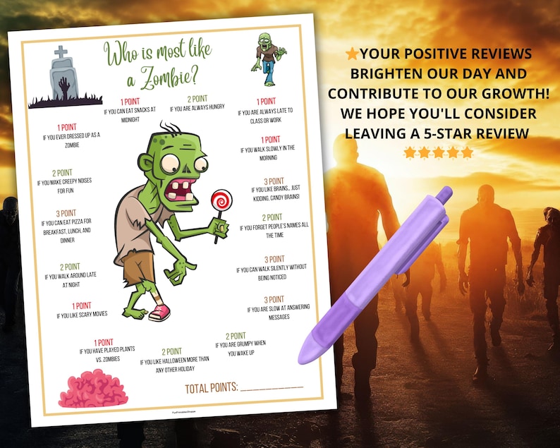 Who is Most Like Zombie,zombie Party Game,zombie Trivia Quiz,halloween ...