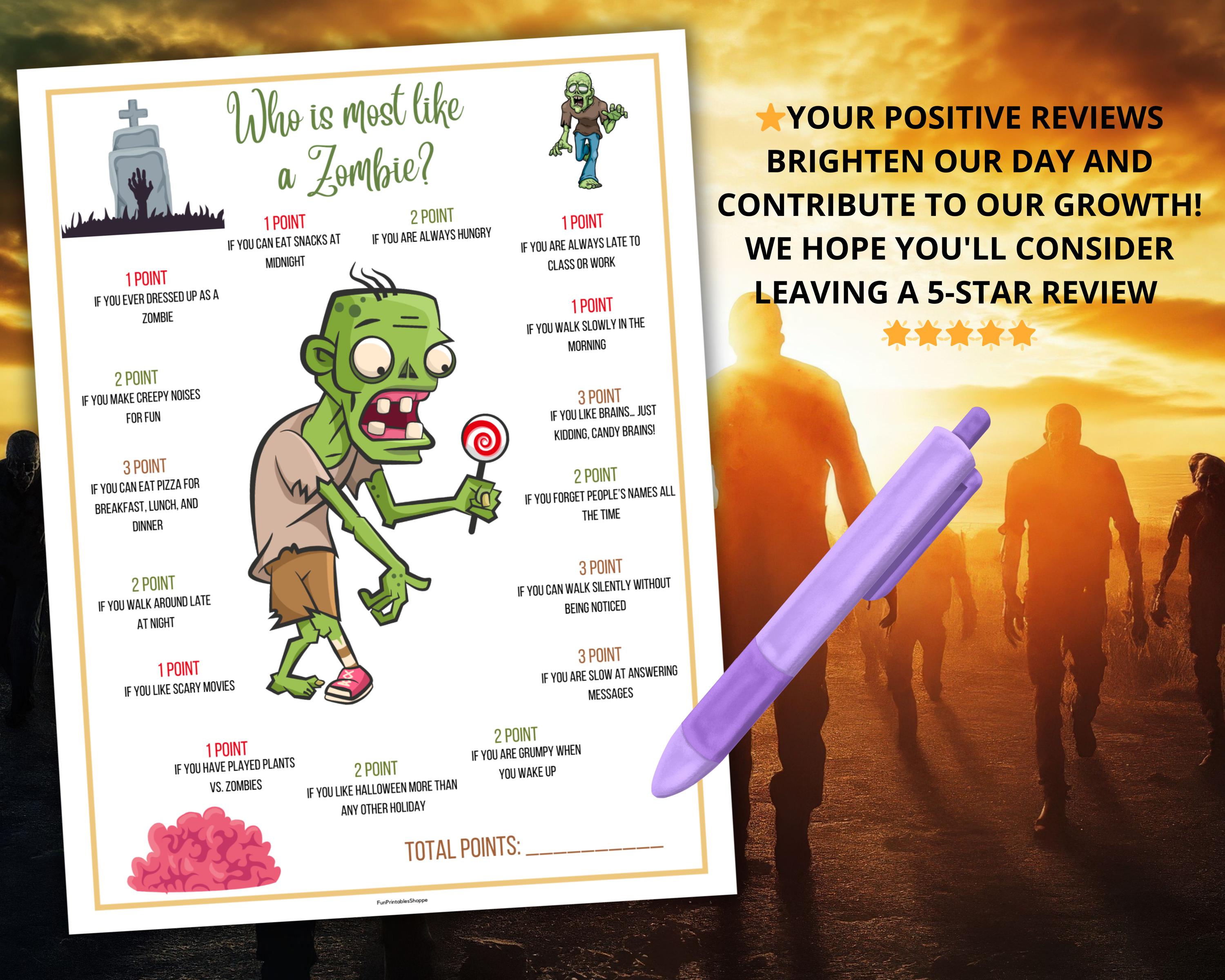 Who is Most Like Zombie,zombie Party Game,zombie Trivia Quiz,halloween ...