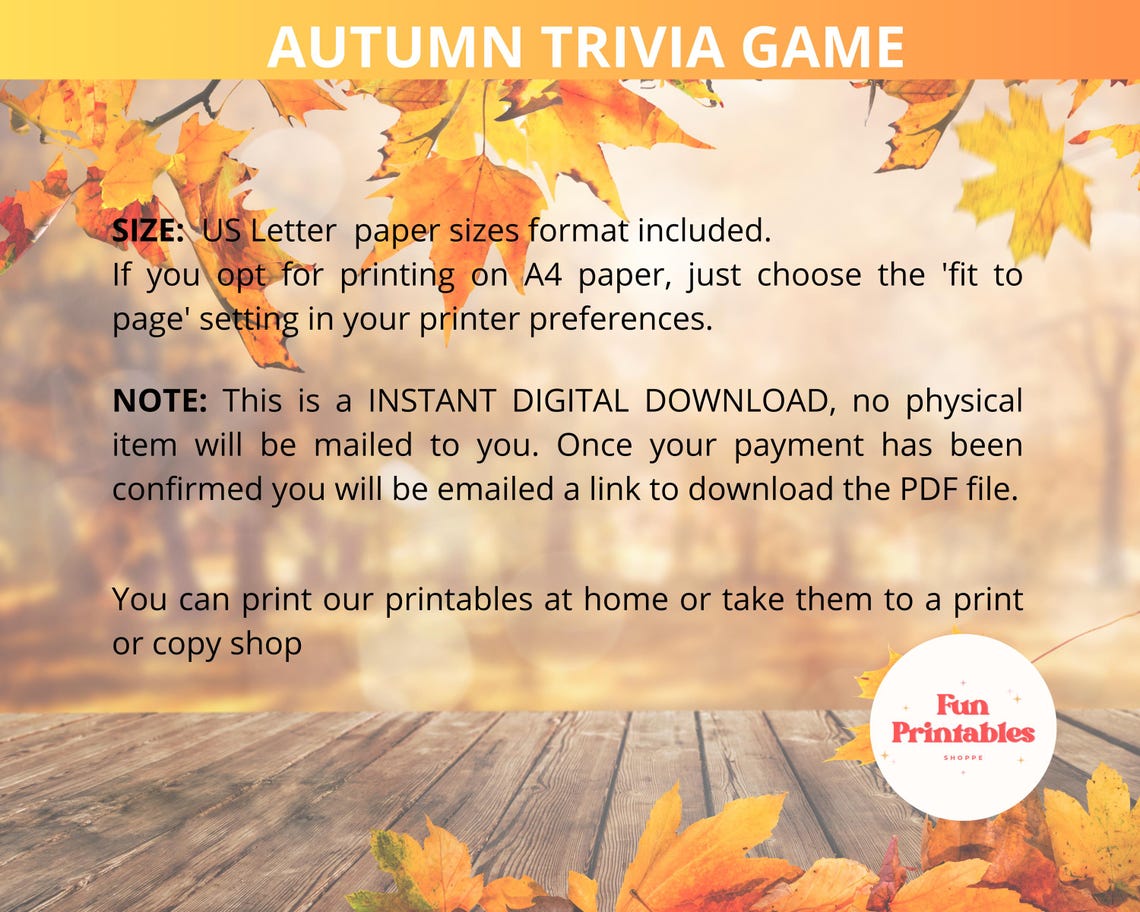 Fall Trivia Game,autumn Trivia Quiz,fall Party Game,autumn Activity ...