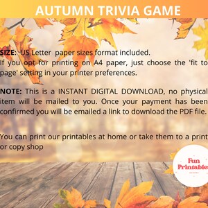 Fall Trivia Game,autumn Trivia Quiz,fall Party Game,autumn Activity ...