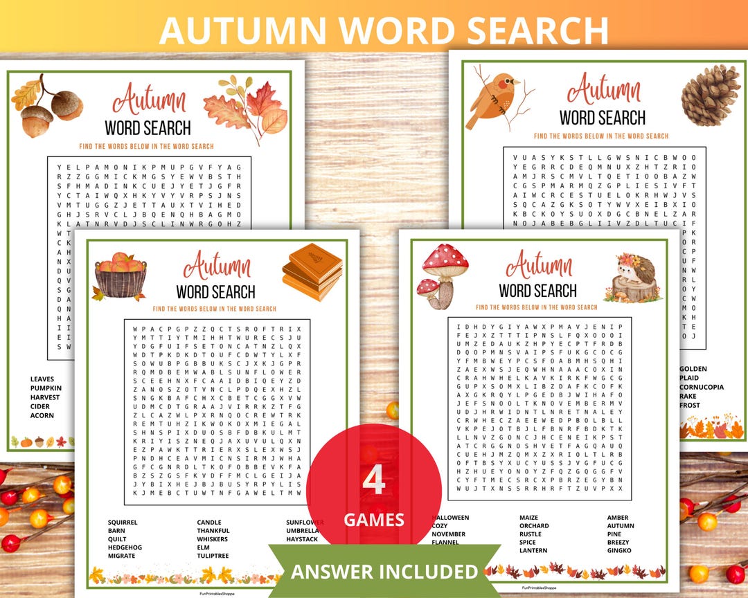 Fall Word Search,autumn Word Search,autumn Word Puzzle,fall Party Game ...