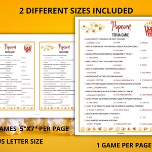 Popcorn Trivia Game,popcorn Quiz Game,food Trivia,popcorn Bar Activity ...