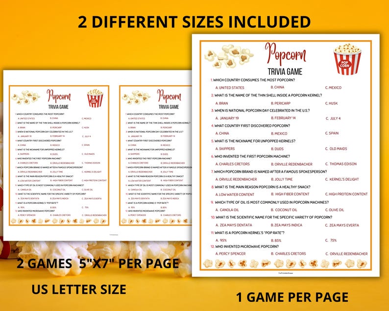 Popcorn Trivia Game,popcorn Quiz Game,food Trivia,popcorn Bar Activity ...