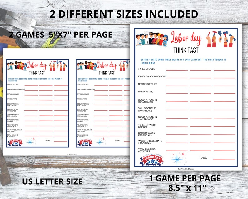 Labor Day Think Fast Game,labor Day Party Game,labor Day Activity ...