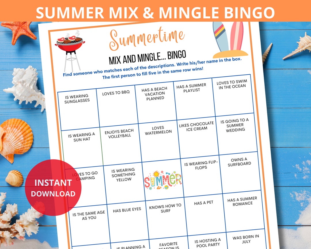 Summer Find Someone Who Bingo,summer Mix and Mingle Bingo,summer Bingo ...