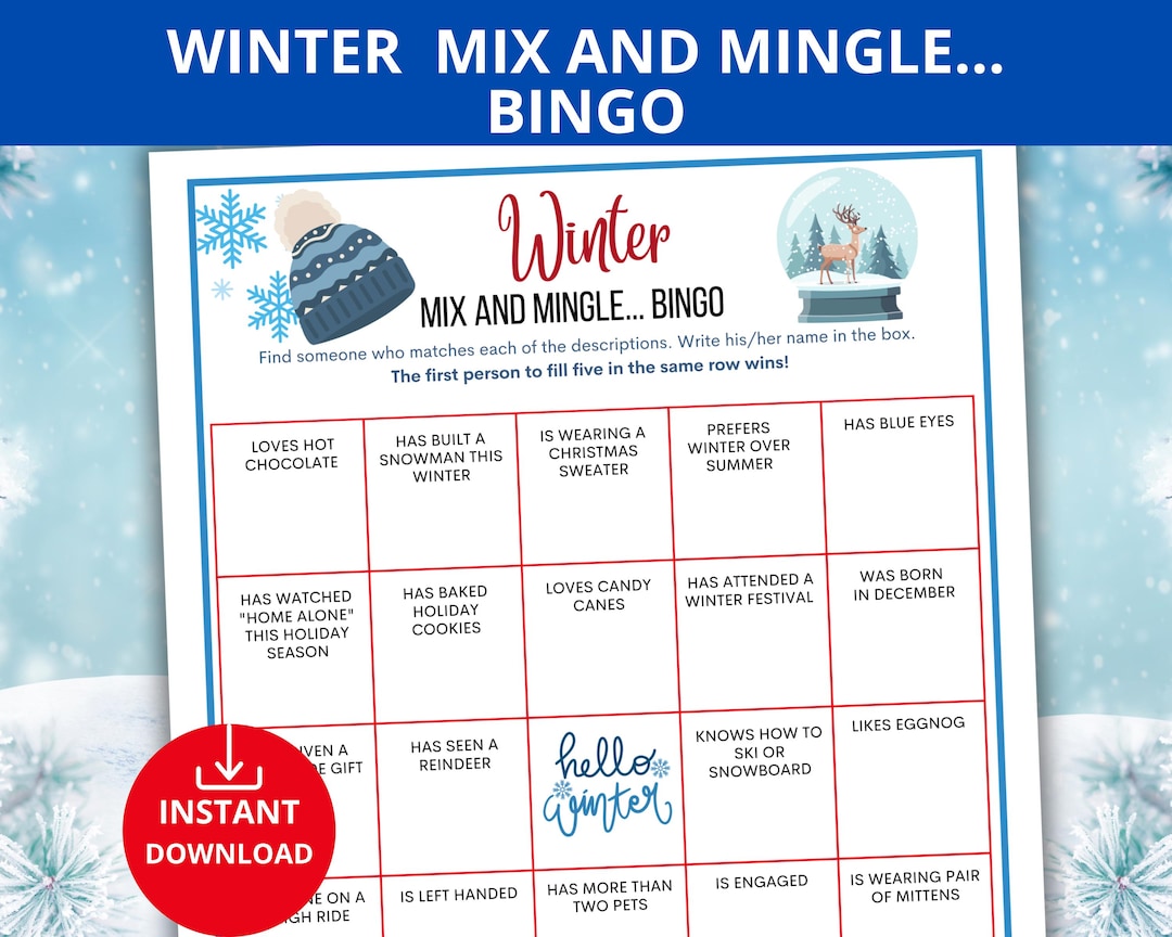 Winter Icebreaker Bingo, Mix and Mingle Icebreaker, Large Group Game ...