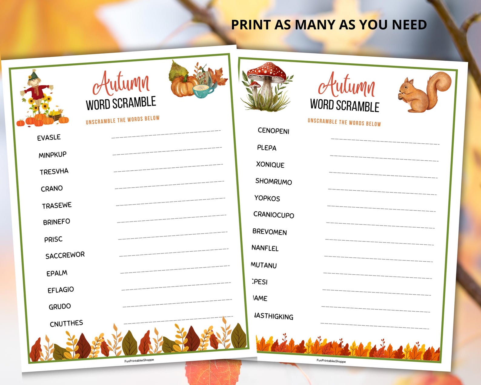 Fall Word Scramble,autumn Word Scramble,fall Activity,family Game ...