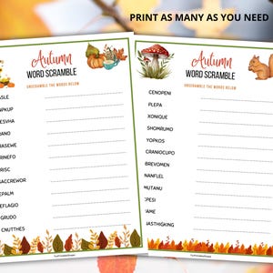 Fall Word Scramble,autumn Word Scramble,fall Activity,family Game ...