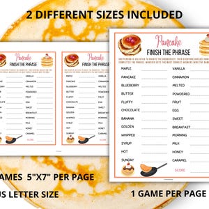 Pancake Finish the Phrase Game,pancake Trivia,pancake Party Game ...