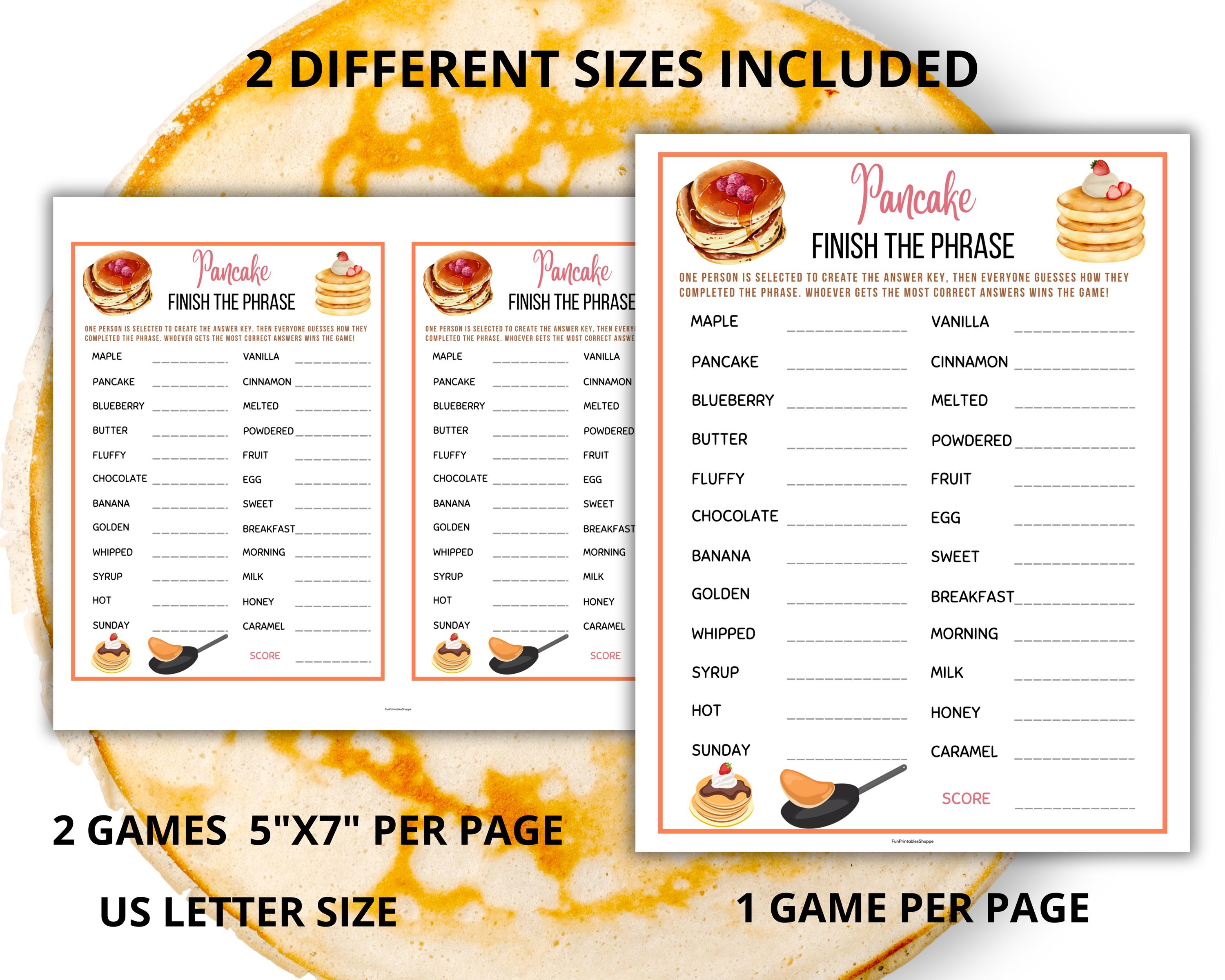 Pancake Finish the Phrase Game,pancake Trivia,pancake Party Game ...