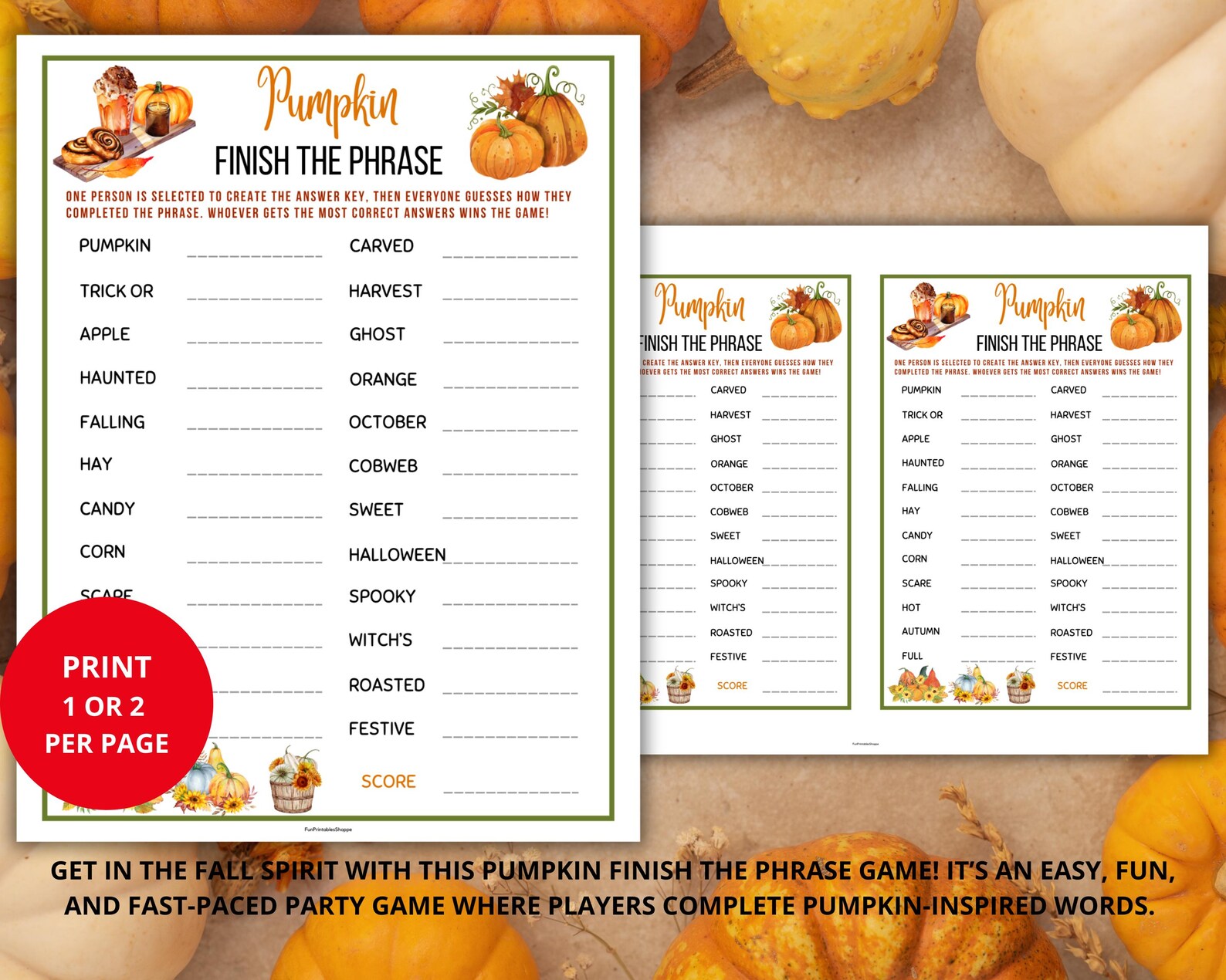 Fall Finish the Phrase,pumpkin Party Game,pumpkin Trivia,pumpkin ...