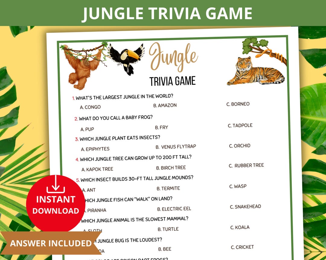 Jungle Trivia Game, Jungle Quiz,safari Trivia,rainforest Quiz Game,fun ...