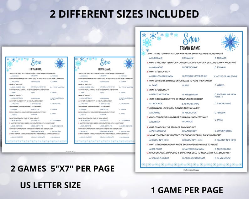 Snow Trivia,winter Trivia,snow Activity,winter Quiz,christmas Trivia ...