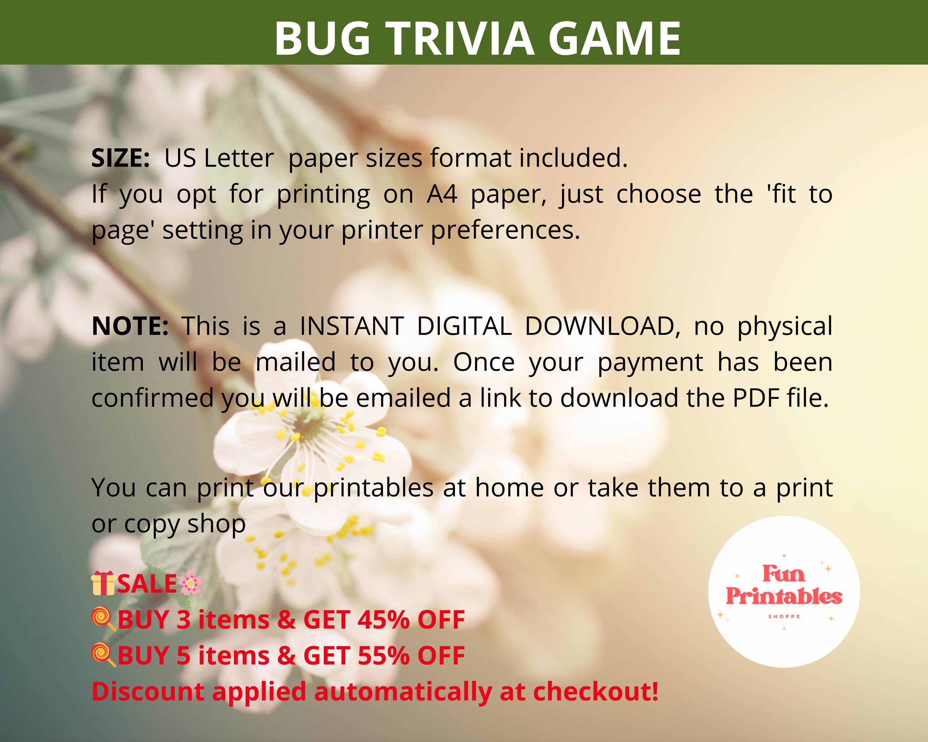 Bug Trivia Game,insect Trivia,insect Quiz,nature Trivia,animal Nature ...