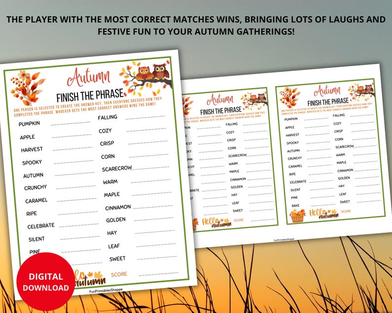 Fall Finish the Phrase,autumn Party,fall Activities,fun Harvest Game ...