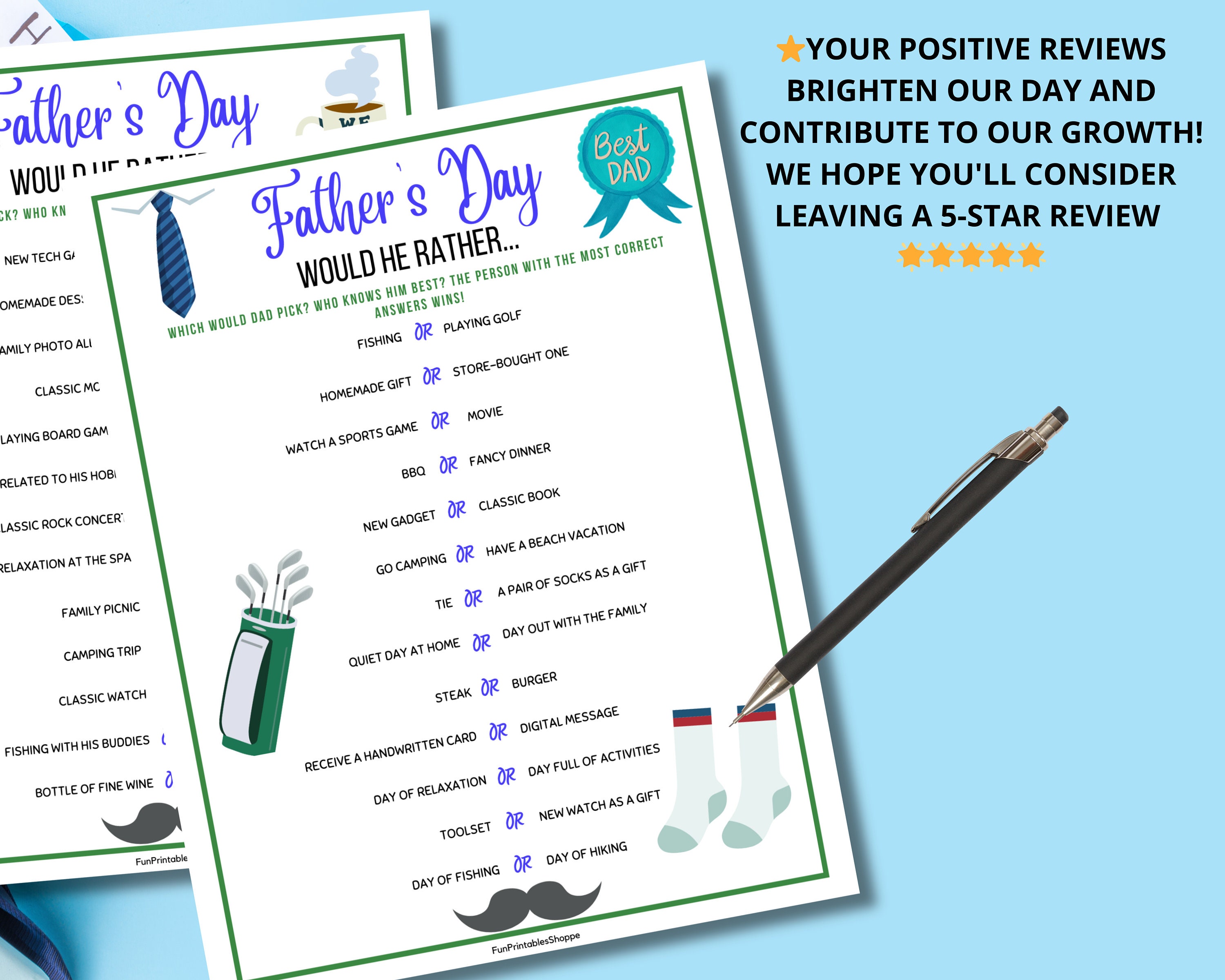 Father's Day Would He Rather,father's Day Games,daddy Game,game for Dad ...