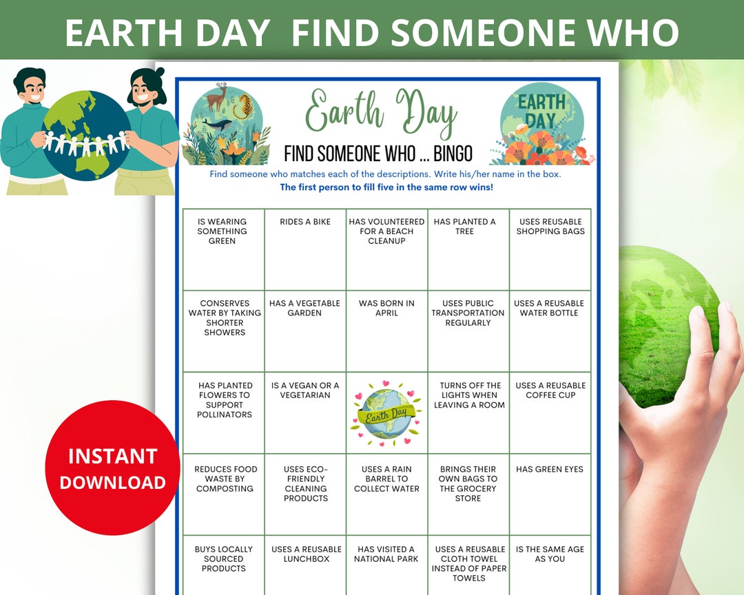 Earth Day Find Someone Who,earth Day Bingo Game,find the Guest,earth ...