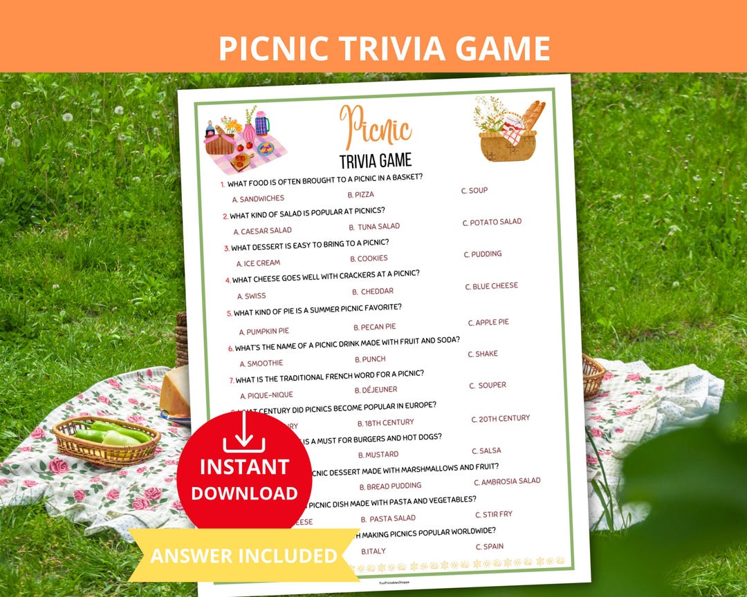 Picnic Trivia Game,picnic Party Game,picnic Quiz,summer Games,bbq Game ...