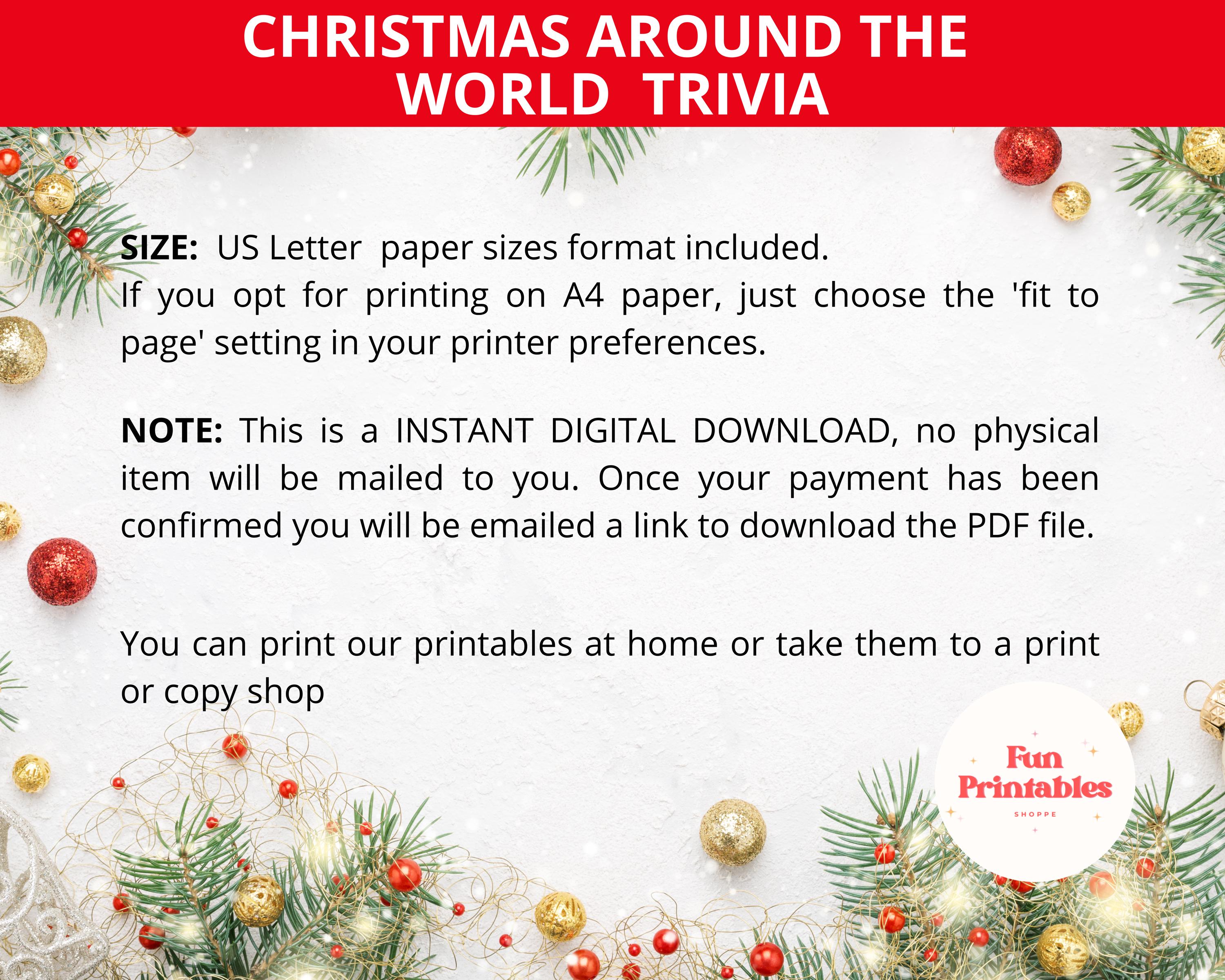 Christmas Around the World Trivia,christmas Trivia,christmas Quiz Game ...