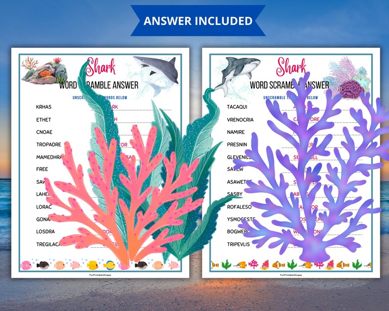 Shark Word Scramble,shark Party Game,word Search,shark Birthday Party ...