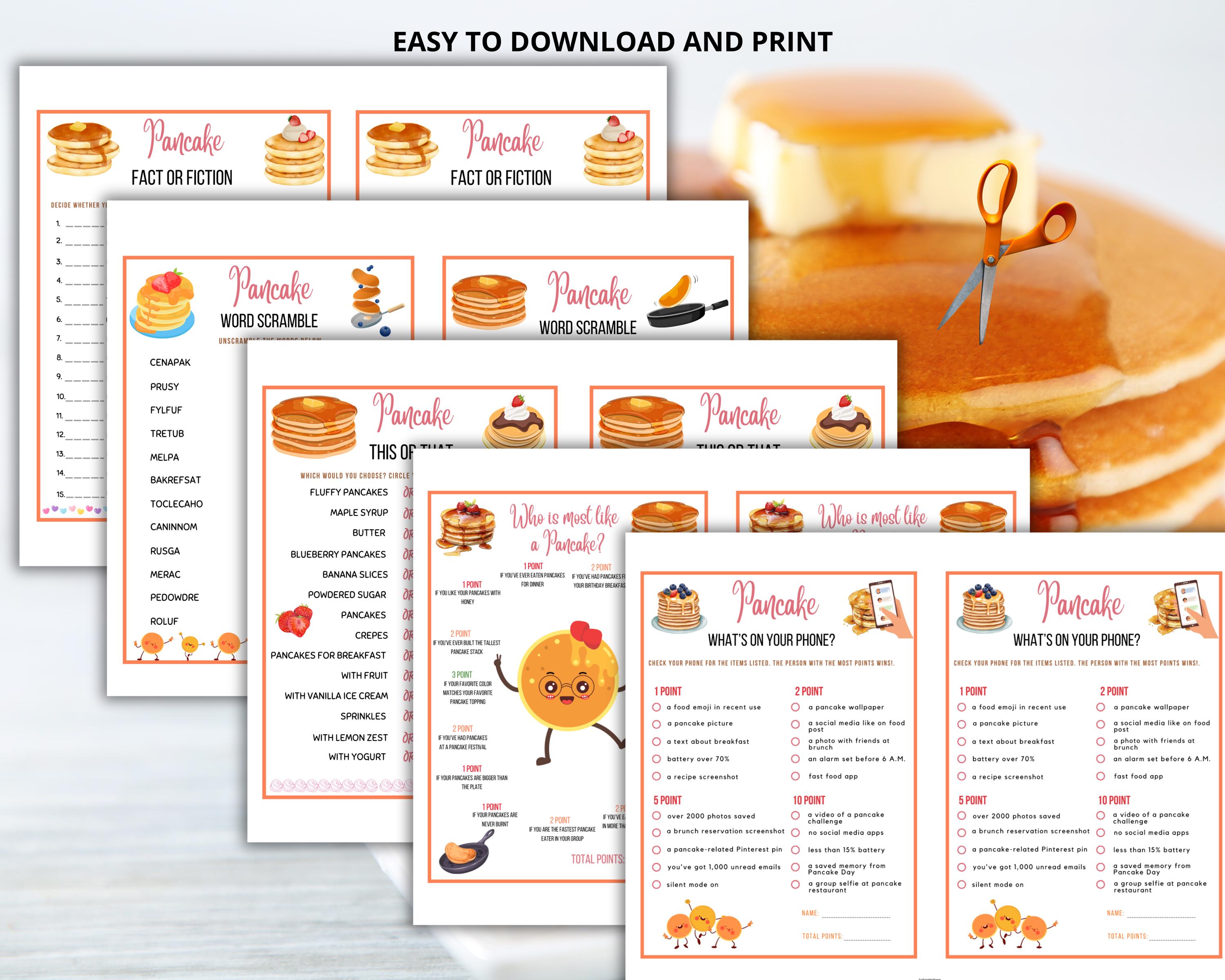 Pancake Game Bundle,pancake Party Games,pancake Day Game,slumber Games ...