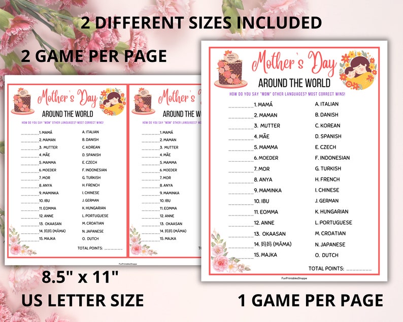 Mother's Day Around the World Game,mom Day Printable Games,family Games ...