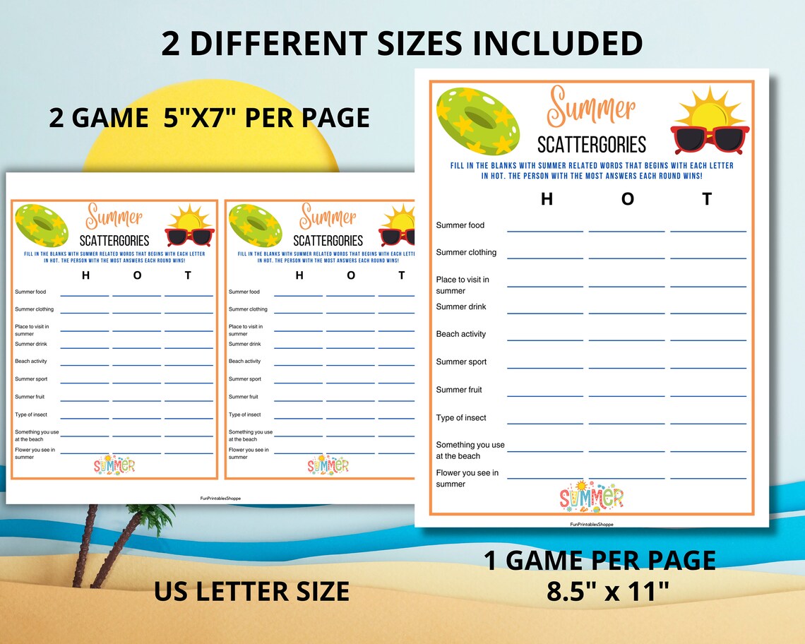 Summer Scattergories Game,summer Family Reunion,summer Fun Game,summer ...