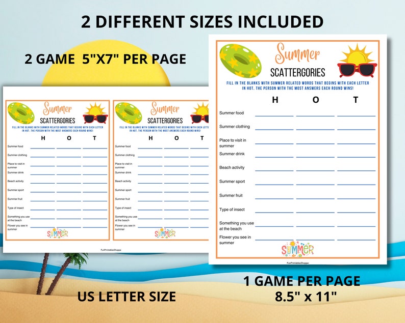 Summer Scattergories Game,summer Family Reunion,summer Fun Game,summer ...