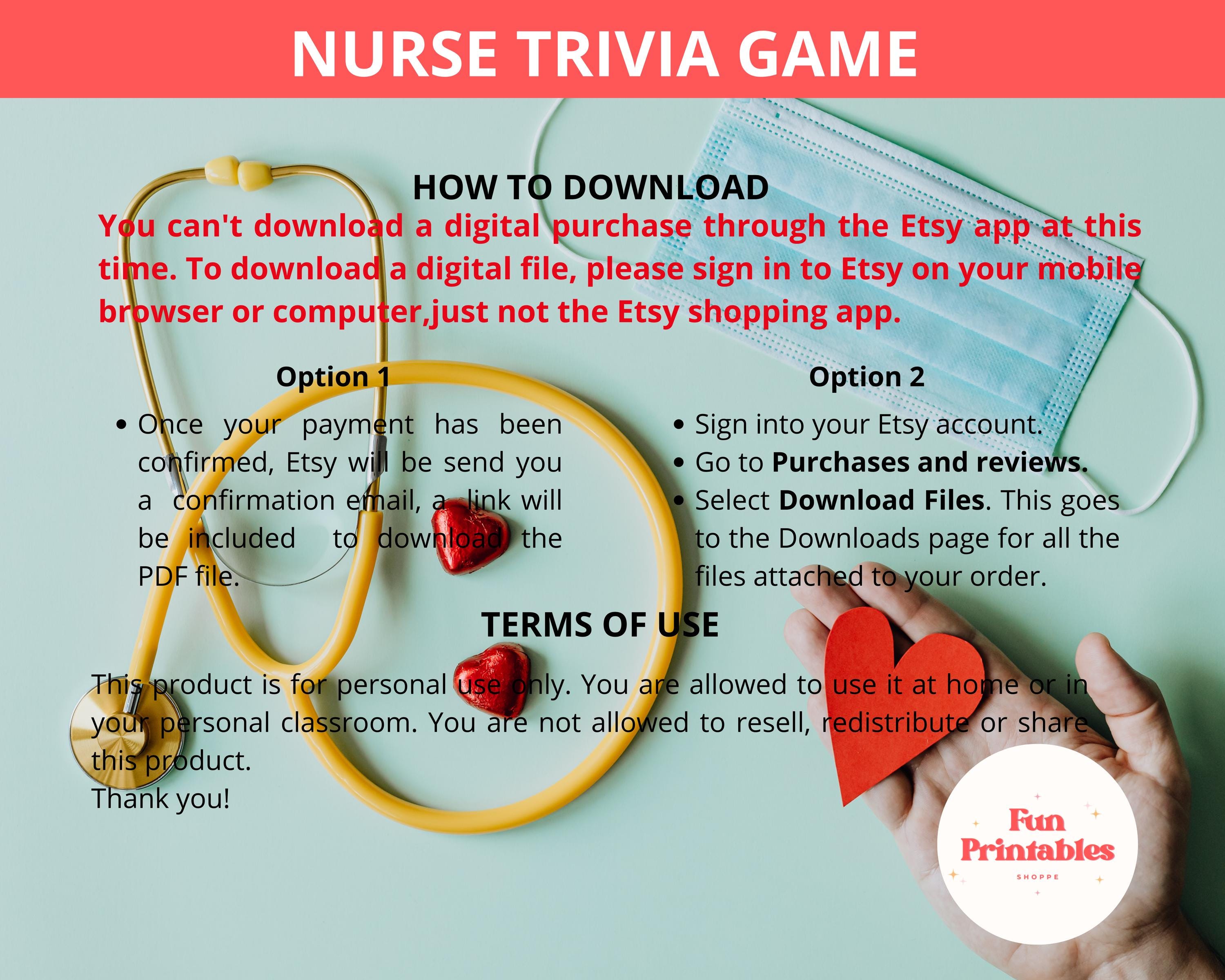 Nurse Trivia Game,nurse Quiz,nurse Appreciation Game,healthcare Trivia ...