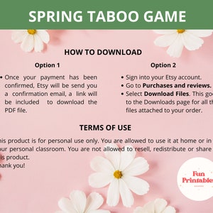 Spring Taboo Game, Spring Printable Game for Family,springtime Game ...