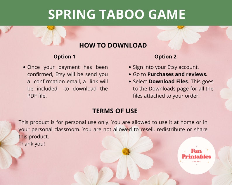 Spring Taboo Game, Spring Printable Game for Family,springtime game ...